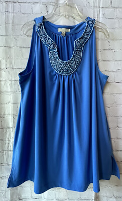 Dana Buchman Sky Blue Beaded Bib Neckline Women’s Top ~ Size Large | eBay