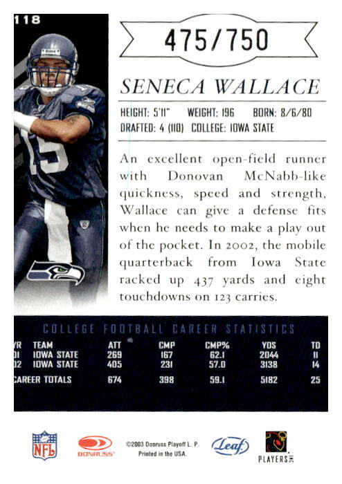 SENECA WALLACE 2003 LEAF LIMITED ROOKIE /750 2 | eBay