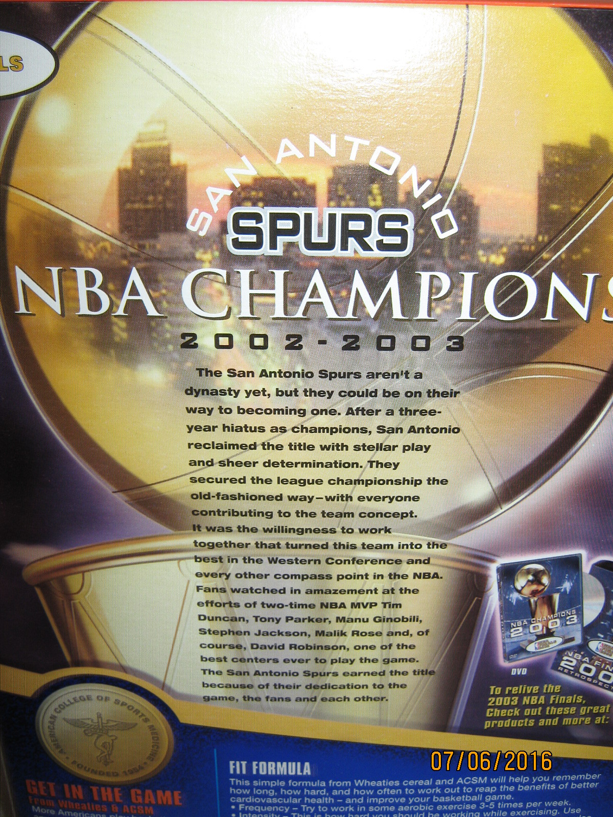 San Antonio SPURS 2003 Wheaties Cereal Box 18oz.(With Cereal) MINT ...