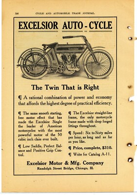 1911 Excelsior Auto-Cycle Ad: Excelsior Supply Co. Motorcycles ...