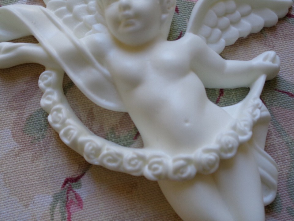 New! Shabby & Chic Cherubs w Rose Garland Pair Furniture Applique ...