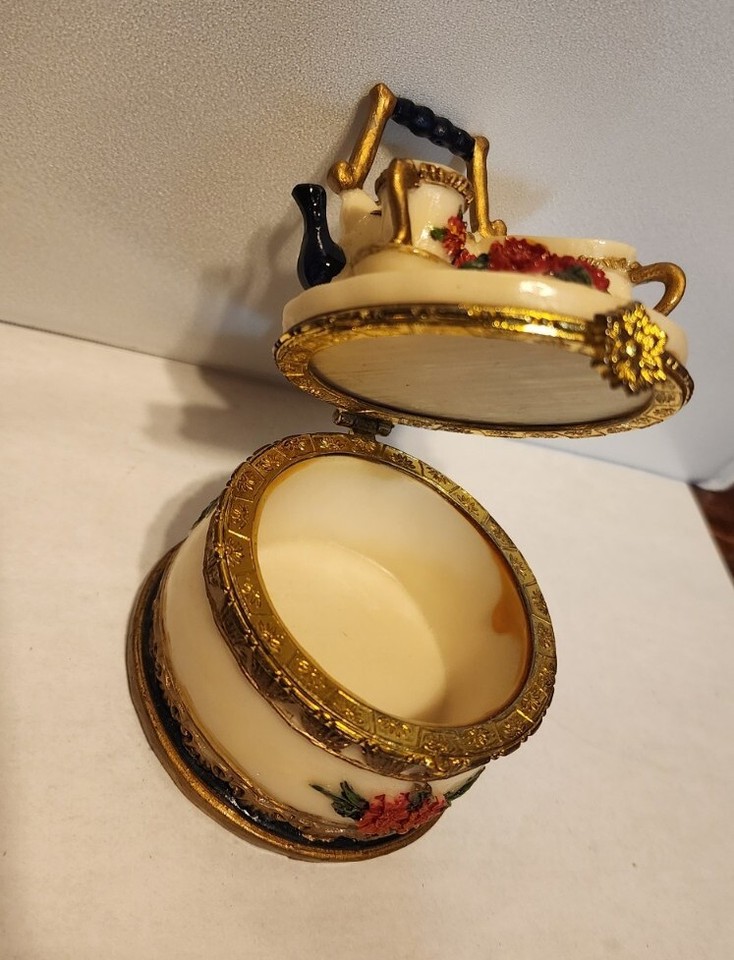 Tea Party Set Trinket Box With Flowers Hindged Lid | eBay