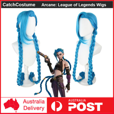 Arcane League of Legends Jinx Cosplay Wig Long Blue Braided Hair Party ...
