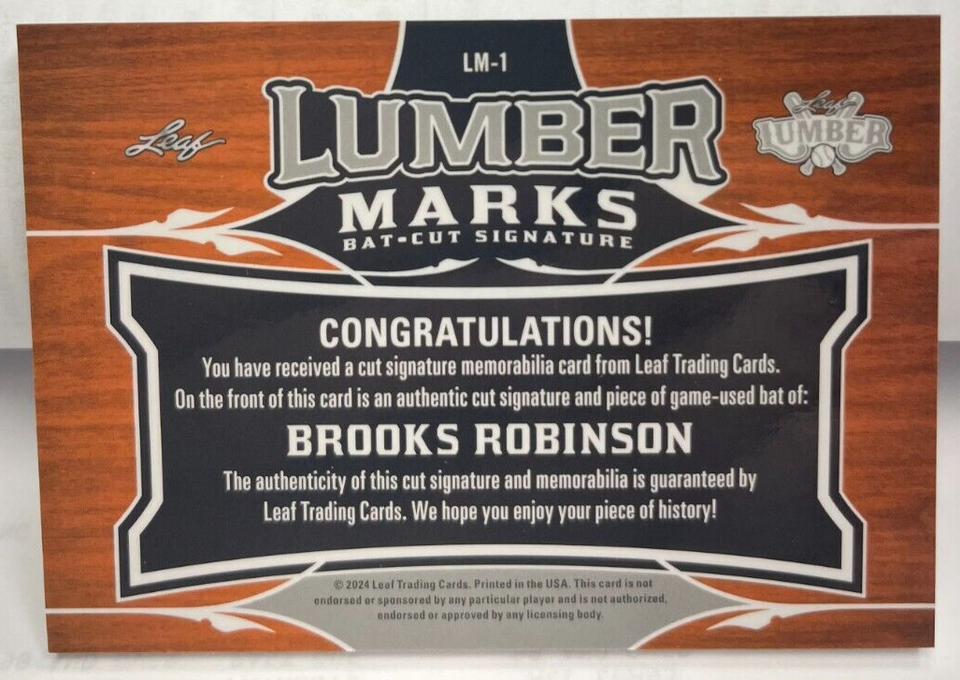 Brooks Robinson Leaf Lumber EMERALD Lumber Marks GU Bat Cut Sig ...