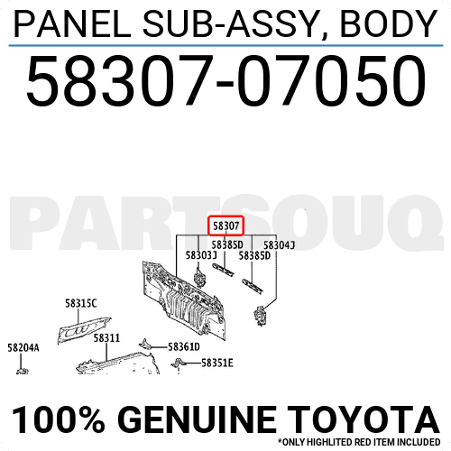 5830707050 Genuine Toyota PANEL SUB-ASSY, BODY 58307-07050 | eBay