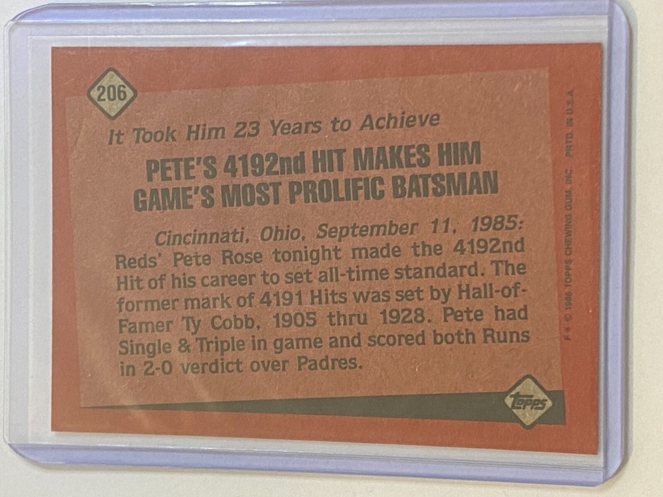 ⚾ 1986 Topps Baseball Base Card #206 Pete ROSE - Record Breaker ⚾ | eBay
