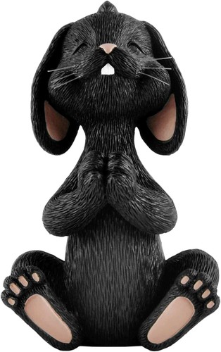 Whimsical Black Happy Bunny Rabbit Praying Figurine Desk Top Statue ...