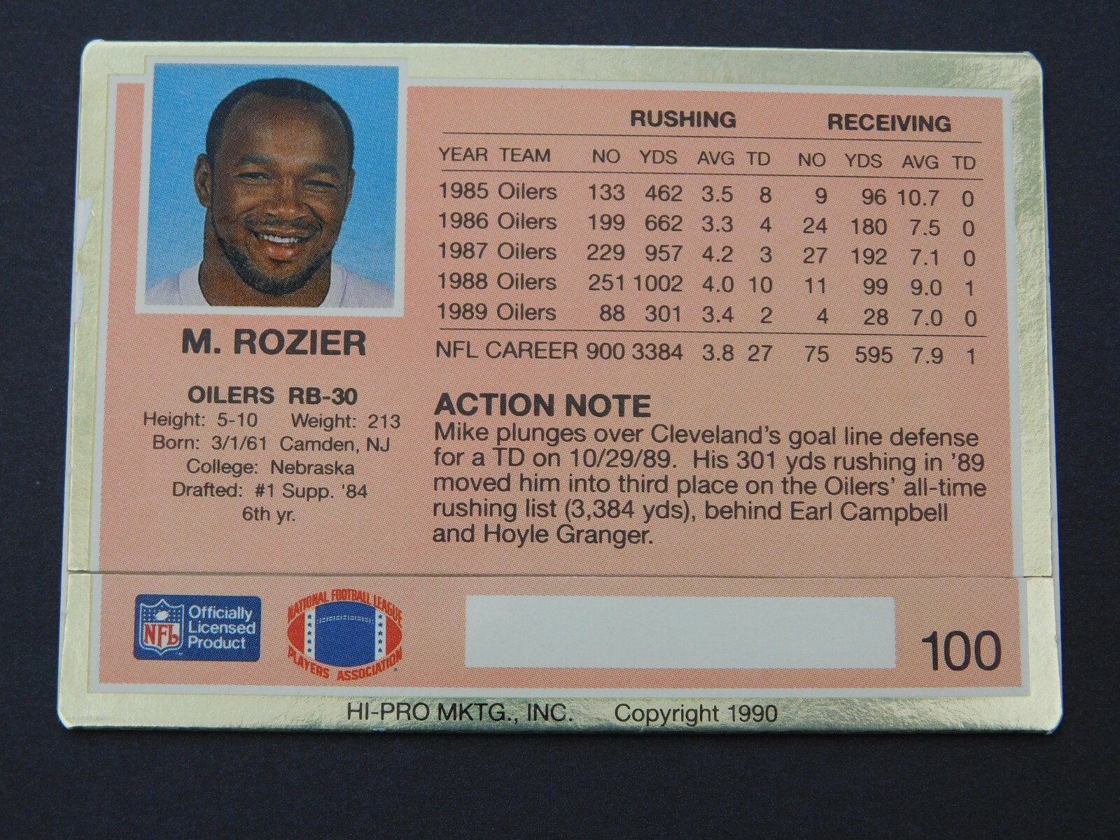 Mike Rozier 1990 Oilers Action Packed Signed #100 | eBay