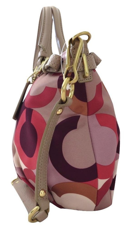 New NWT Coach Sophia Cherry Pink Khaki Signature Shoulder Satchel Purse ...