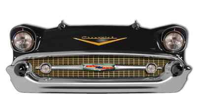 25" HUGE 1957 Chevy Black car Bel Air Grill Front End USA STEEL Auto ad ...