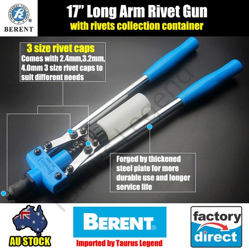 BERENT Heavy Duty Long Arm 17" Hand Rivet Gun Rivets Container 2.4mm-3 ...