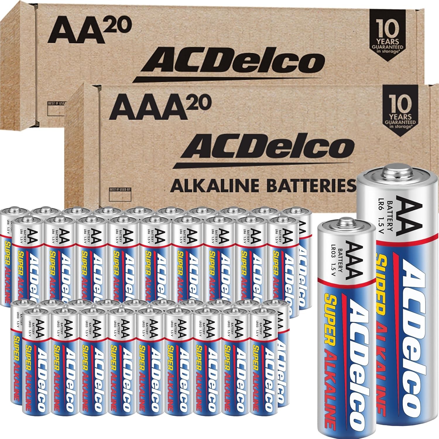 Acdelco Double AA and Triple AAA Batteries, 40-Count Battery Combo Pack ...