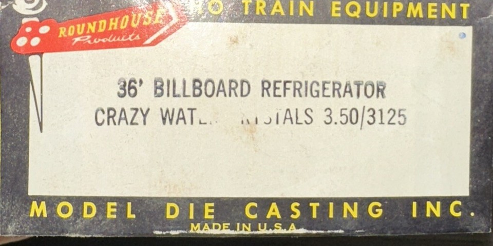 Roundhouse HO Scale Kit #3125 36’ Billboard Refrigerator Crazy Water ...