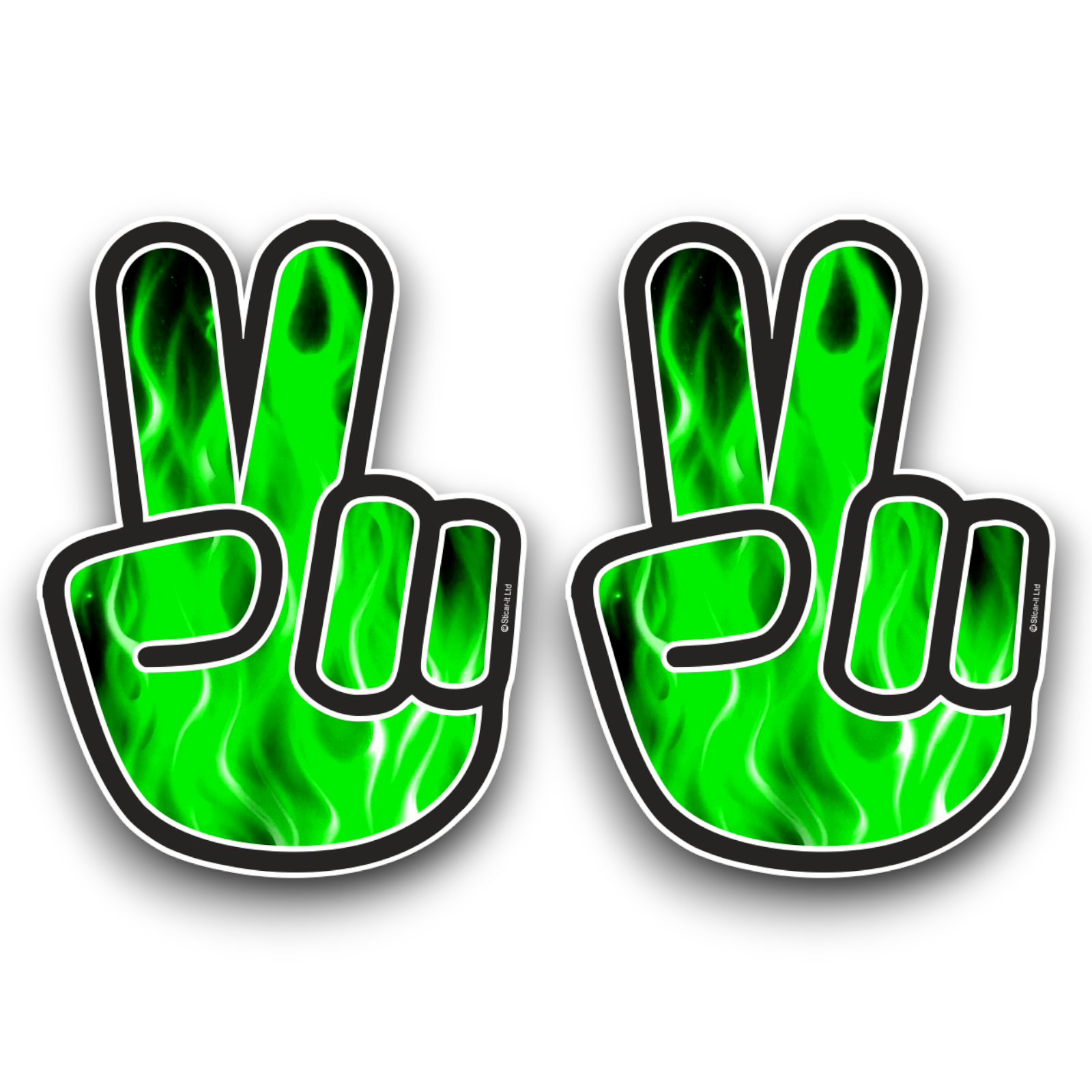2x Green Fire Flames Peace Hand Sign Hippie Vinyl Car Sticker Decals ...