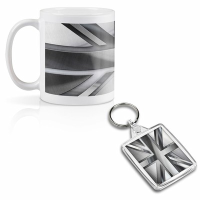 Mug & Square Keyring Set - Silver Metallic Union Jack Flag #21865 | eBay UK