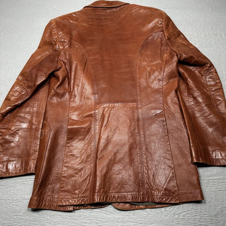 William Barry Leather Jacket Mens 40 Long Brown Two Button Single ...