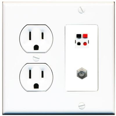 2 Port Electrical Outlet Cover Plug Round White UL COAX SPEAKER Wall ...