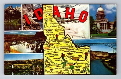 ID-Idaho, General Greeting, State Map, Points of Interest, Vintage ...