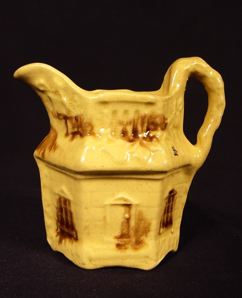 RARE SMALL ANTIQUE 1800s ENGLISH COTTAGE PITCHER YELLOW WARE ROCKINGHAM ...