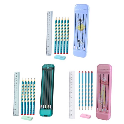 Multi-in-1 Stationery Kit Includes 5 x HB Pencils Eraser Ruler Lock ...