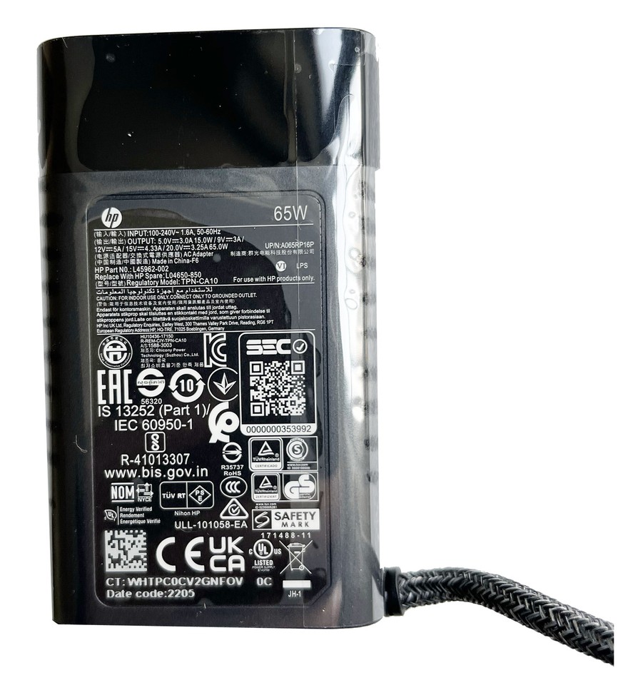 Original 20V 3.25A 65W AC Charger Adapter For HP EliteBook Ultra G1q 14 ...
