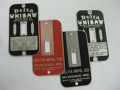 VINTAGE SWITCH PLATES - Delta Unisaw and Delta Mfg styles - new ...