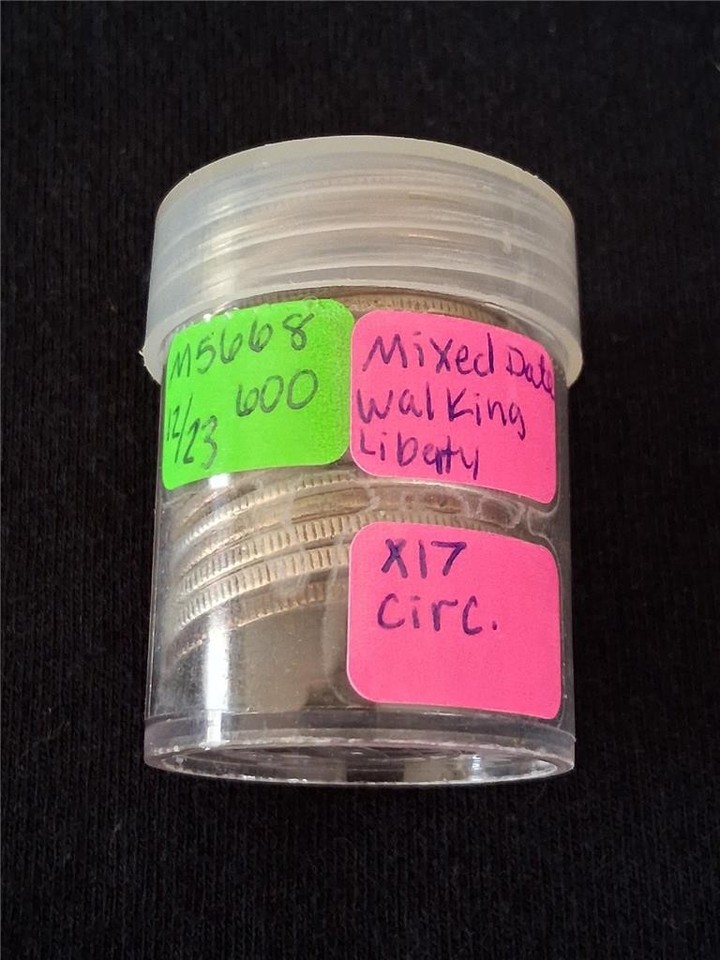 Partial Roll of x17 CIRC. WALKING LIBERTY MIXED DATES SILVER #MF-5668 ...