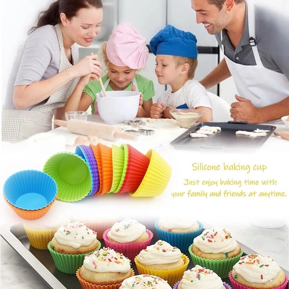 12 Silicone Cake & Muffin Cupcake Liners –Reusable Baking Cups ...