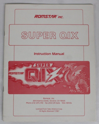 Romstar Super Qix Arcade Game Instruction Manual | eBay