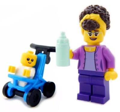 NEW LEGO MOM w/BABY in STROLLER MINIFIG LOT city town figure mother ...