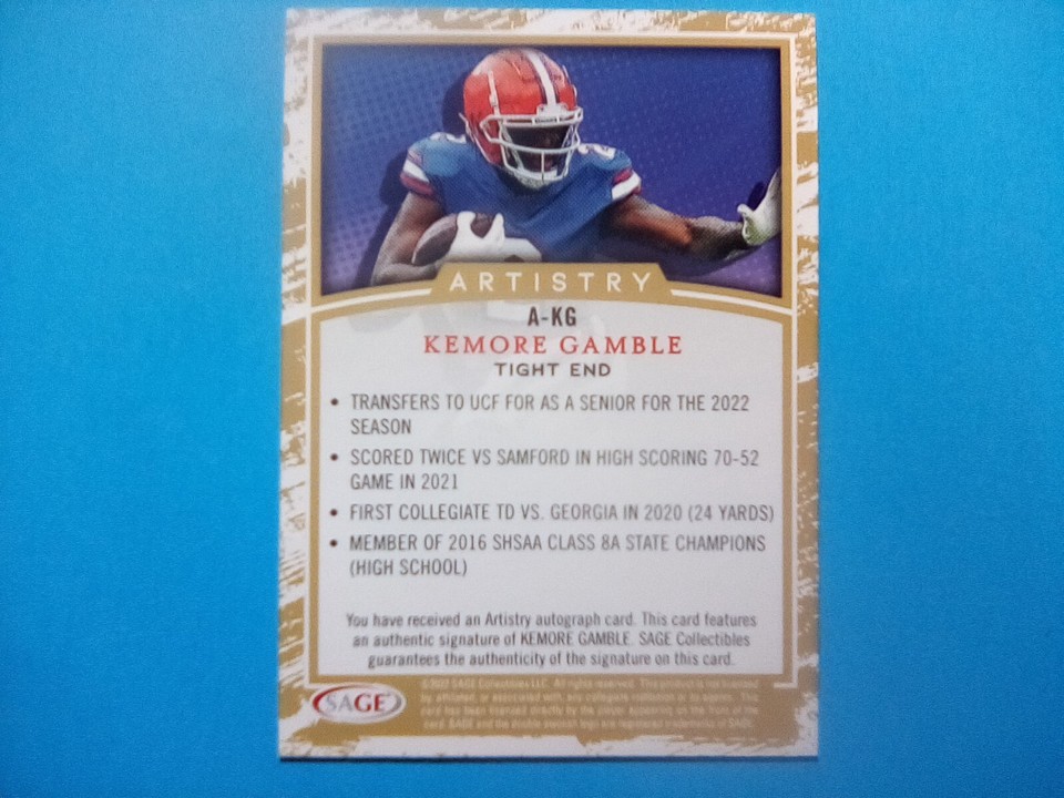 2022 Sage Artistry Football #A-KG Autograph Red Kemore Gamble SP RC | eBay