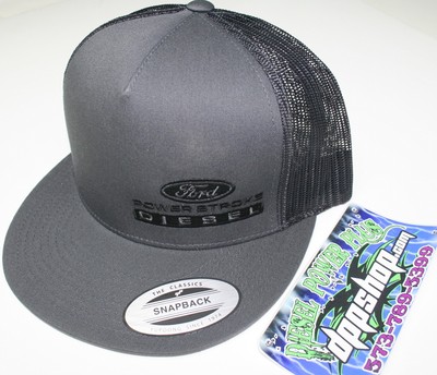 ford powerstroke trucker Flat bill ball cap hat snap back mesh black ...