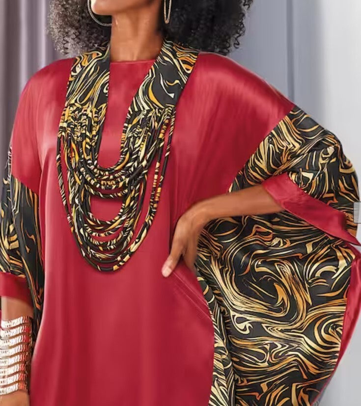 OSFM Ashro Amahle Ethnic Satin Elegance Caftan With Rope Necklace Red ...
