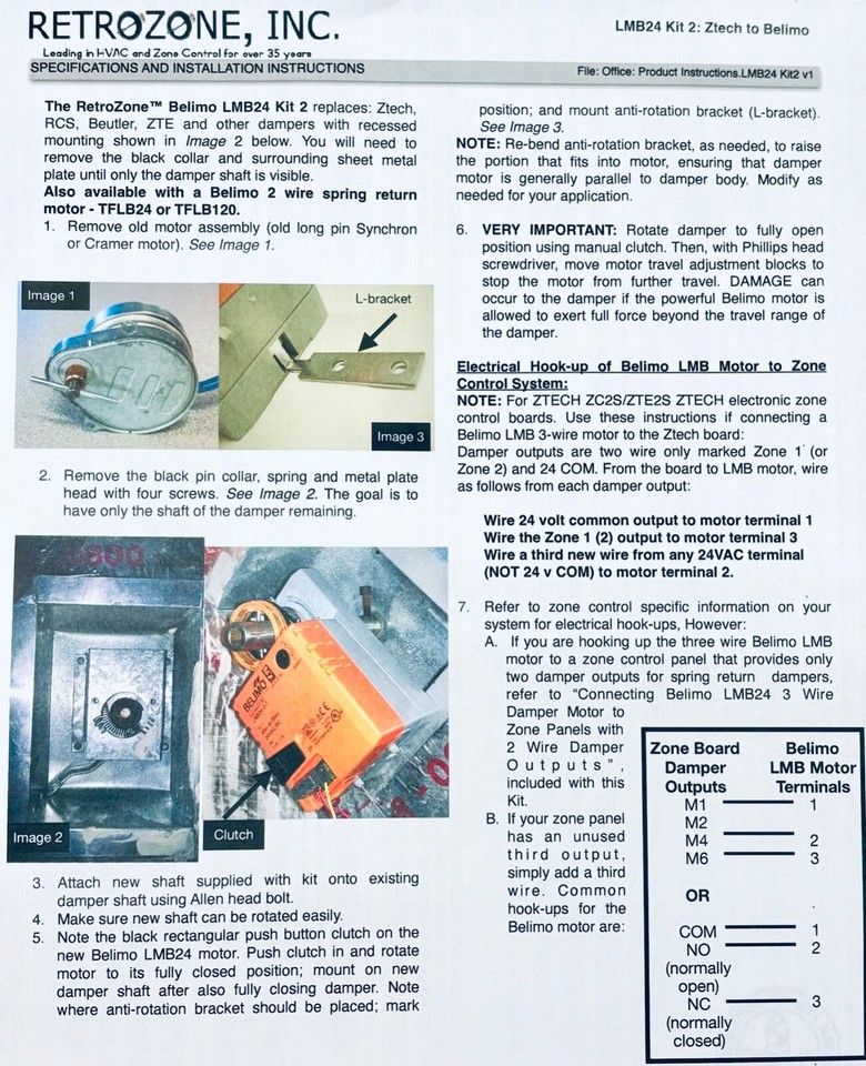 Belimo motor Retrofit kit for Ztech Buetler synchron motor 37944L ...