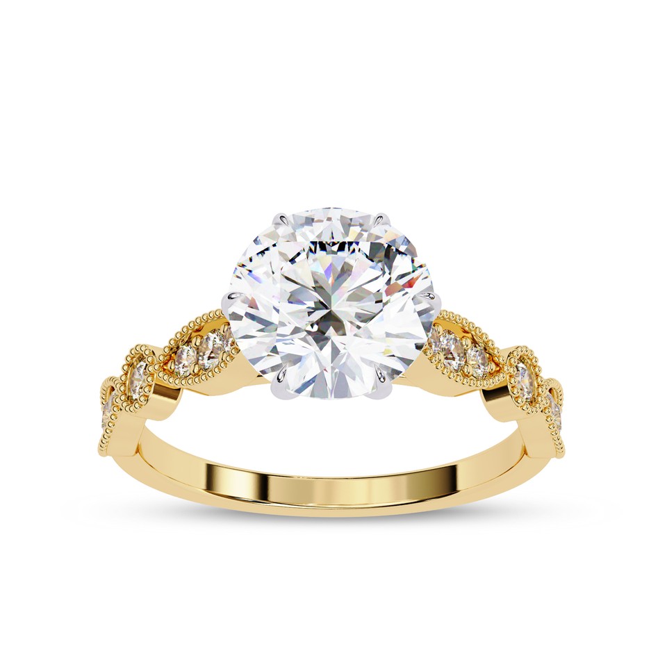 2.16 Ctw Lab Grown Diamond Beaded Solitaire Stackable Promise Ring 14K ...