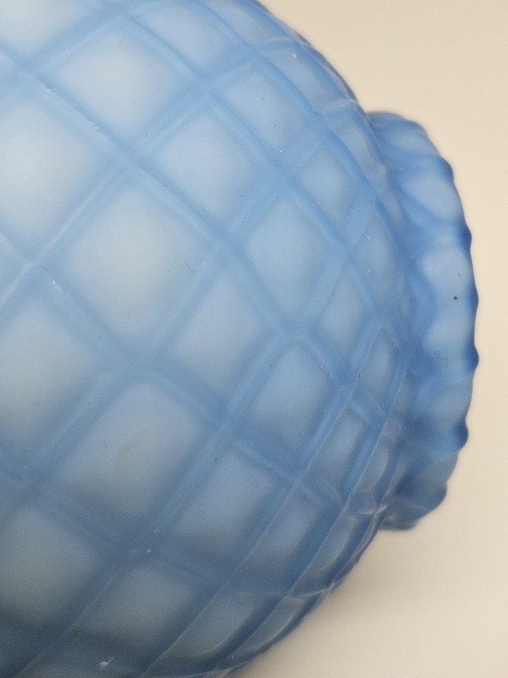 Antique Victorian Blue Diamond Quilt "Cut Velvet" Satin Art Glass ...