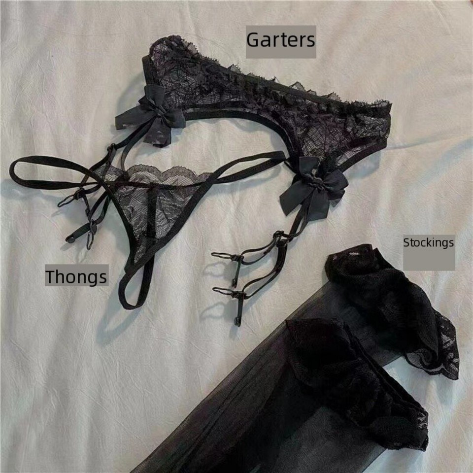 Sexy Man/Women Lace Black thong Garters Stocking Suspender Belt and ...