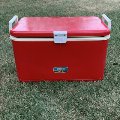 Vintage Thermos Metal Cooler Ice Chest Red and white | eBay