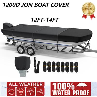 1200D Waterproof Jon Boat Cover Heavy Duty Marine Grade 12ft-14ft Jon ...