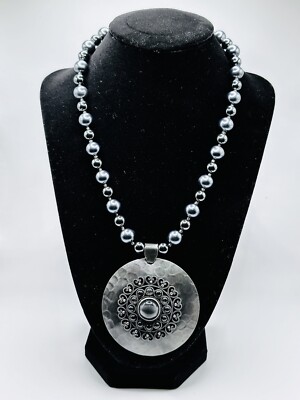 Handmade jewelry Necklace, Graphite Color beads with Graphite Silver ...