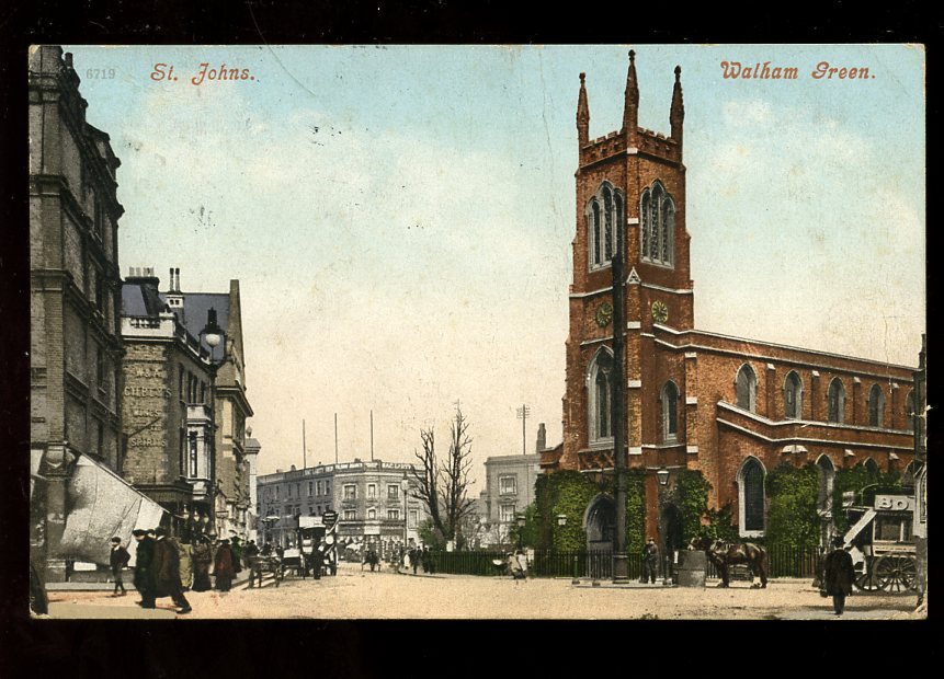 LONDON Walham Green St Johns Church street scene stamp removed early ...