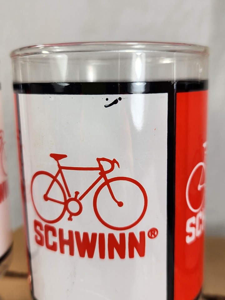 6 Vintage Schwinn Drinking Glasses 10 Speed Racer Touring Bike RARE w ...