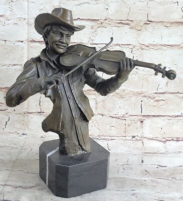 Country Western Musician Cowboy Playing Fiddle Violin Bronze Sculpture ...