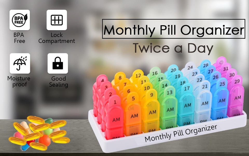 Pill Monthly Organizer Pill Case Box Pill Holder Container 31 numbers ...