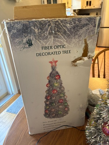 24" Christmas Tree Fiber Optic Silver and Iridescent Bulbs | eBay