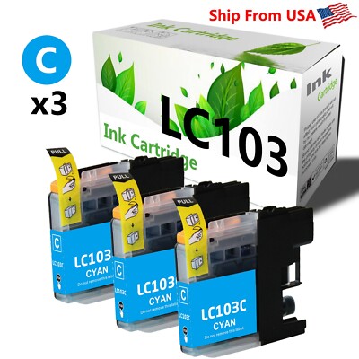 (3PK,Cyan) LC103XL LC103 Ink Cartridge LC103C for MFC-J285DW MFC-J450DW ...