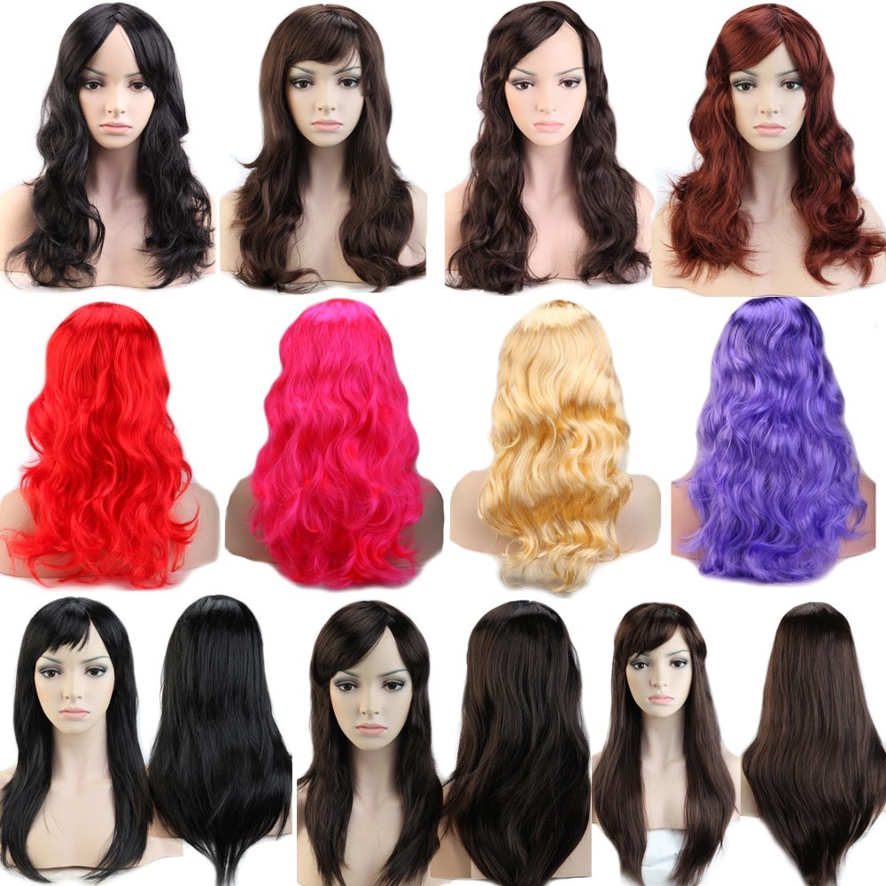 Cheap Cosplay Full Wig With Bangs Women Long Wavy Straight Hair Wig ...