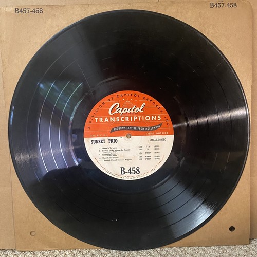RARE 16” TRANSCRIPTION RECORD Sunset Trio Capitol B-458 B-457 | eBay