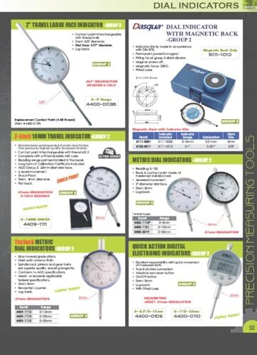 4400-1250 Series AGD Group 2 Dial Indicator, .0001" Graduation, 0-100 ...