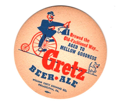 4" GRETZ ALE/ BEER COASTER by WILLIAM GRETZ BREWING CO PHILADELPHIA PA ...